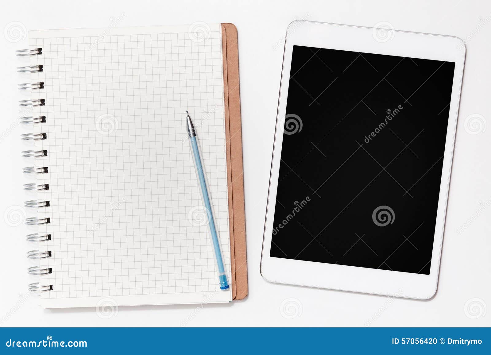 Digital Tablet and Paper on White Background Stock Photo - Image of ...