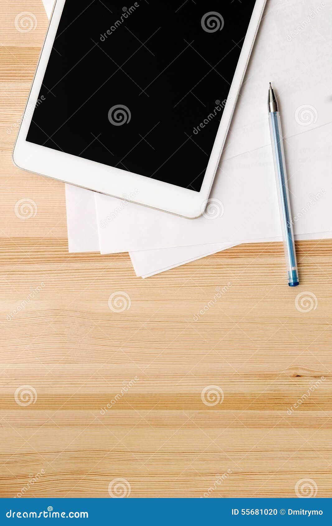 Digital Tablet and Paper on Wooden Table Stock Photo - Image of project ...