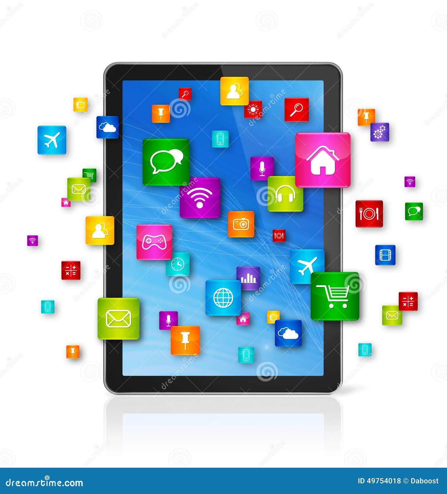Digital Tablet Pc and Flying Apps Icons Stock Illustration ...