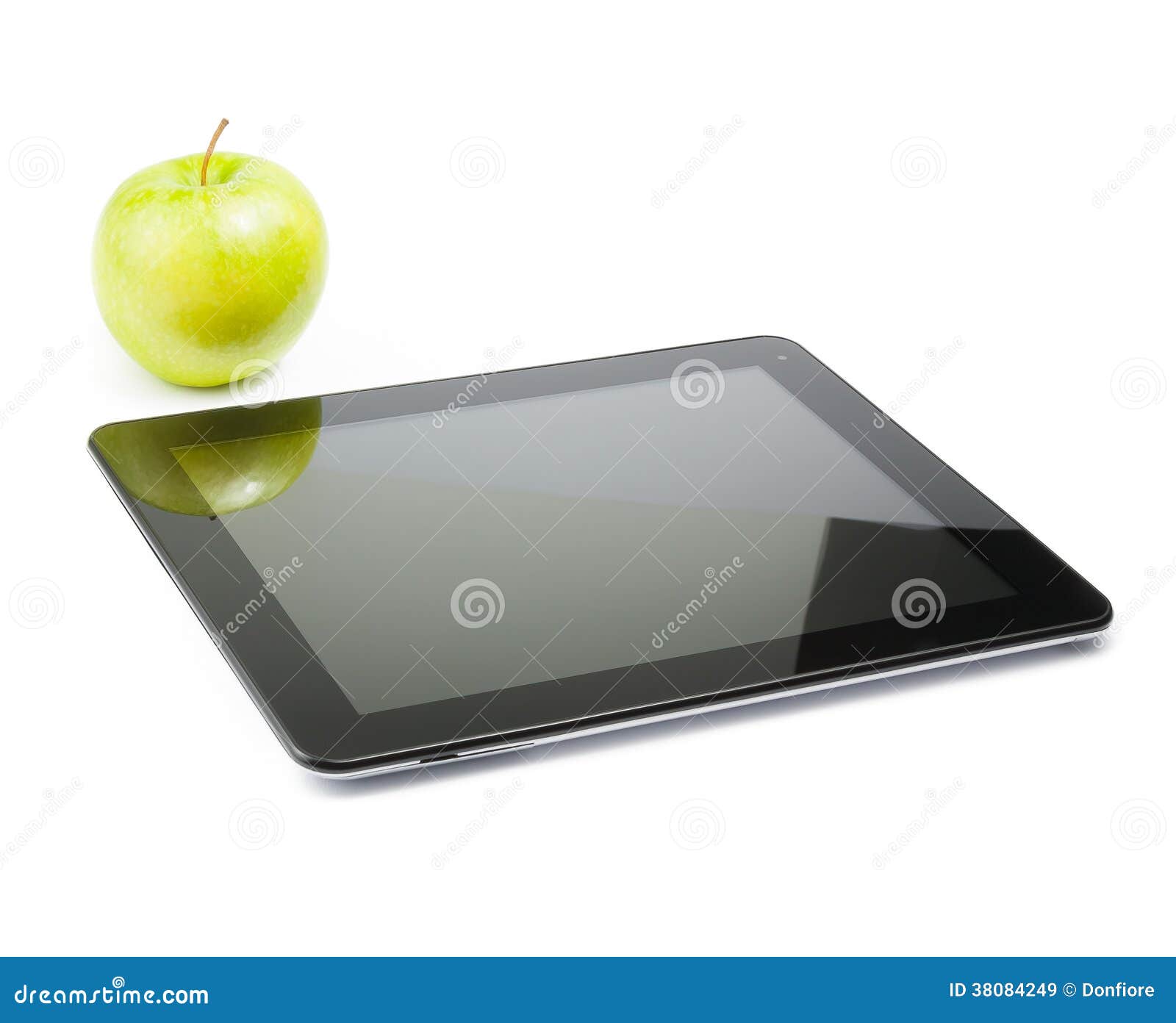 Digital Tablet Pc Near Green Apple on White Background Stock Image ...