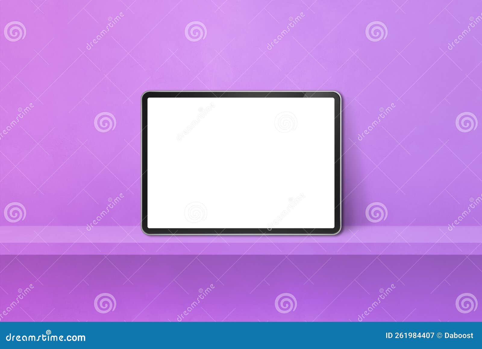 Digital Tablet Pc on Purple Wall Shelf. Horizontal Background Banner ...