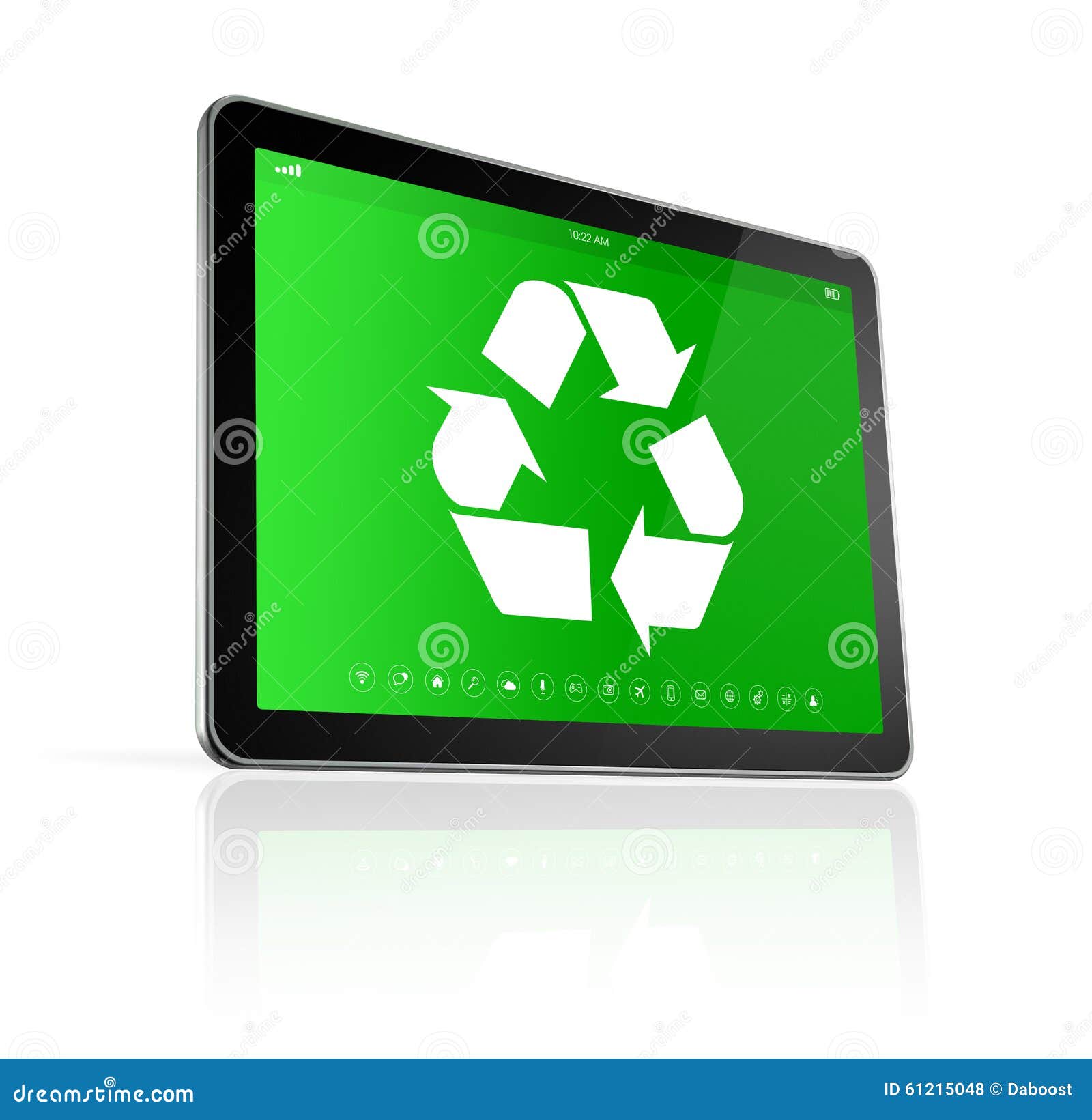 Digital Tablet PC with a Recycling Symbol on Screen. Environment ...