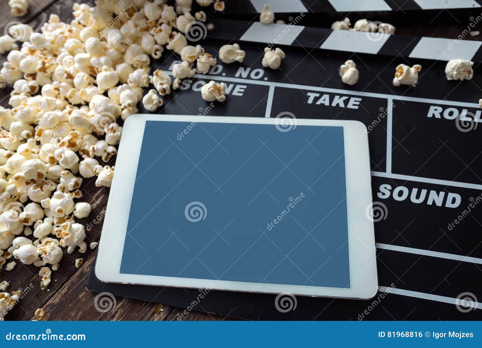 Digital Tablet with Popcorn Stock Photo - Image of film, popcorn: 81968816