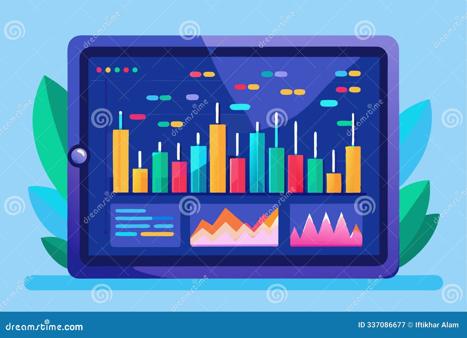 A Digital Tablet Showcases Trading Data with Colorful Charts and Graphs ...