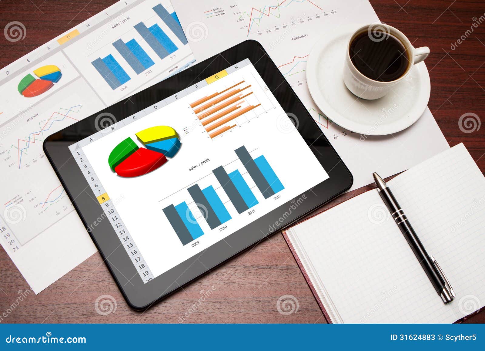 Digital Tablet Showing Charts and Diagram Stock Image - Image of ...