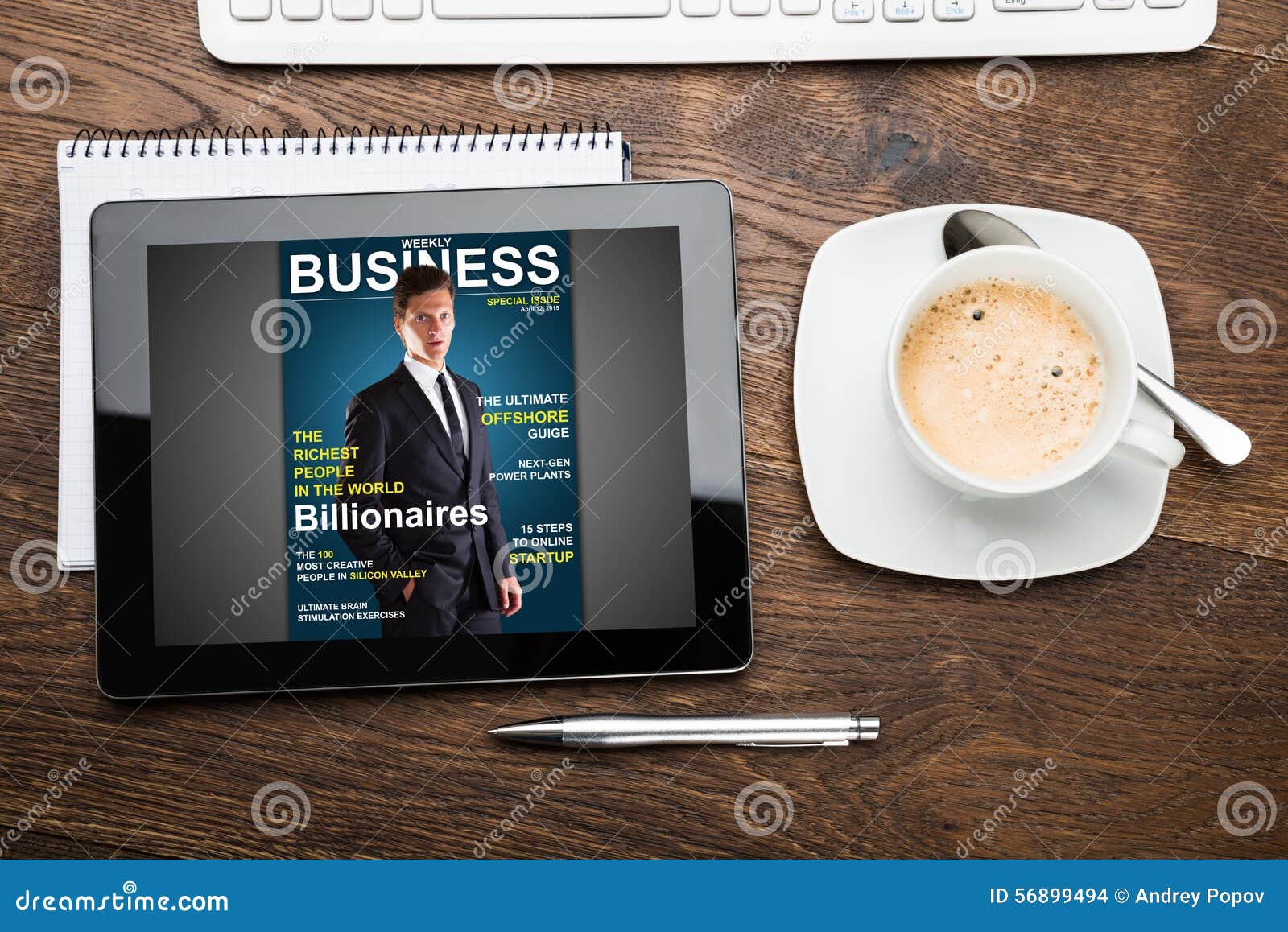 Digital Tablet Showing Magazine Cover with Cup of Tea Stock Photo ...