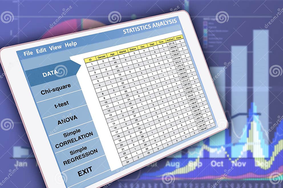 Digital Tablet Showing Statistic Method To Analyse Data from Tables ...