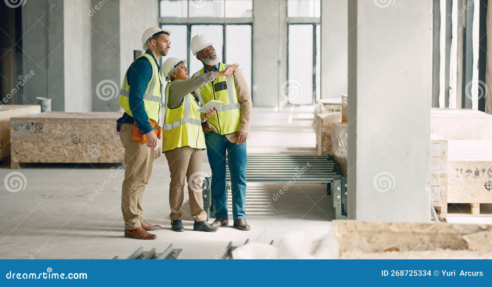 Digital Tablet, Site and Engineering Team Working on Construction ...