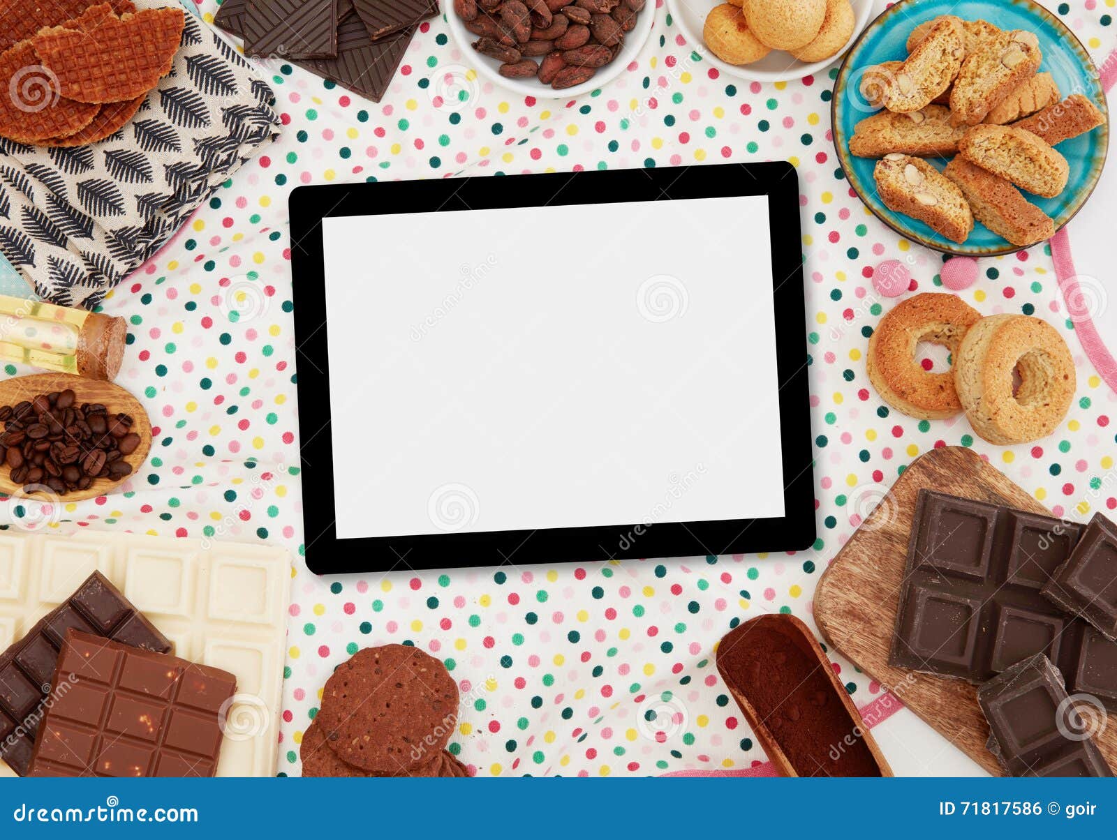 Digital Tablet, Sweets and Ingredients Stock Photo - Image of chef ...