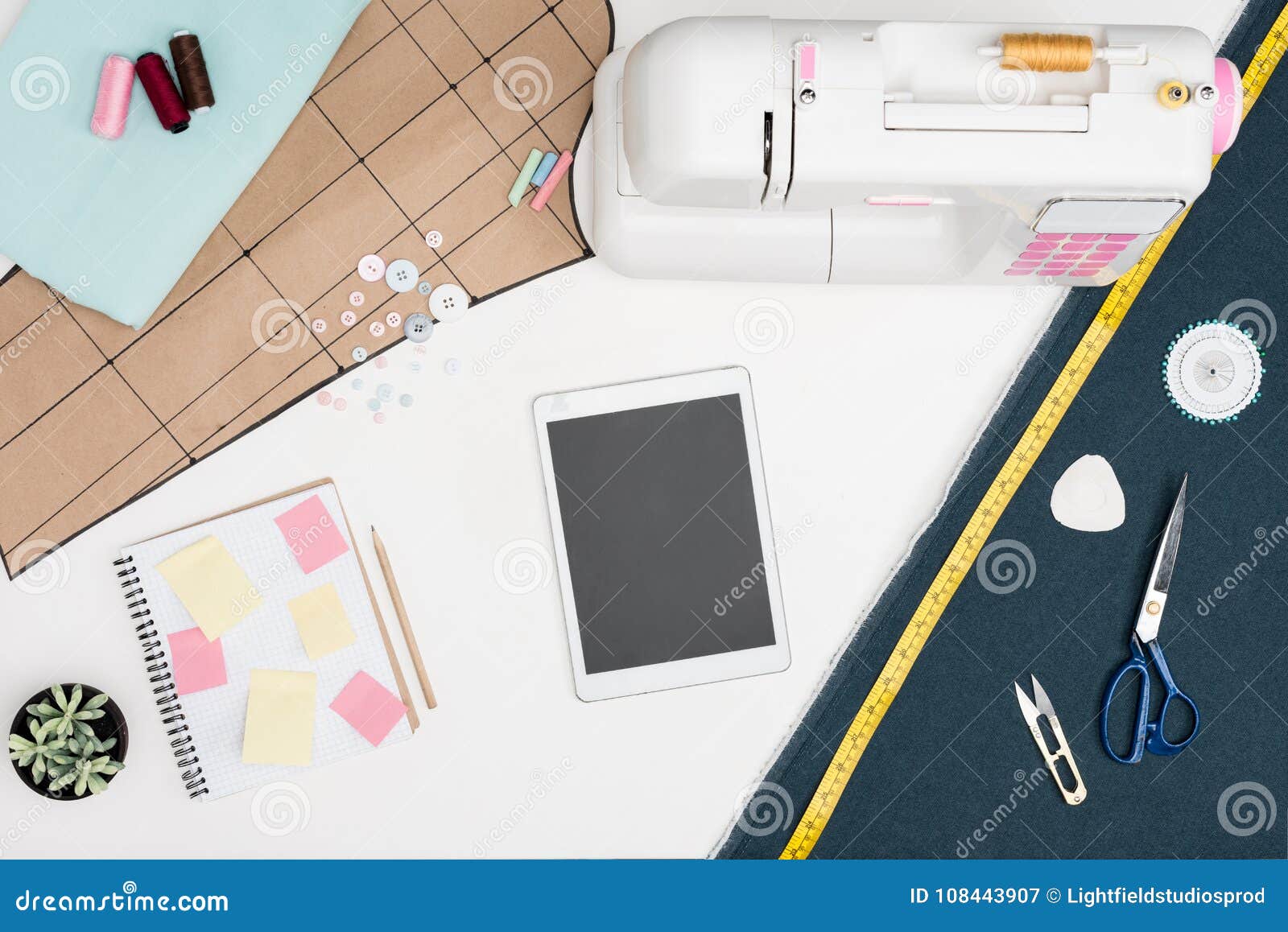 Digital Tablet and Tailoring Items Stock Image - Image of tablet ...