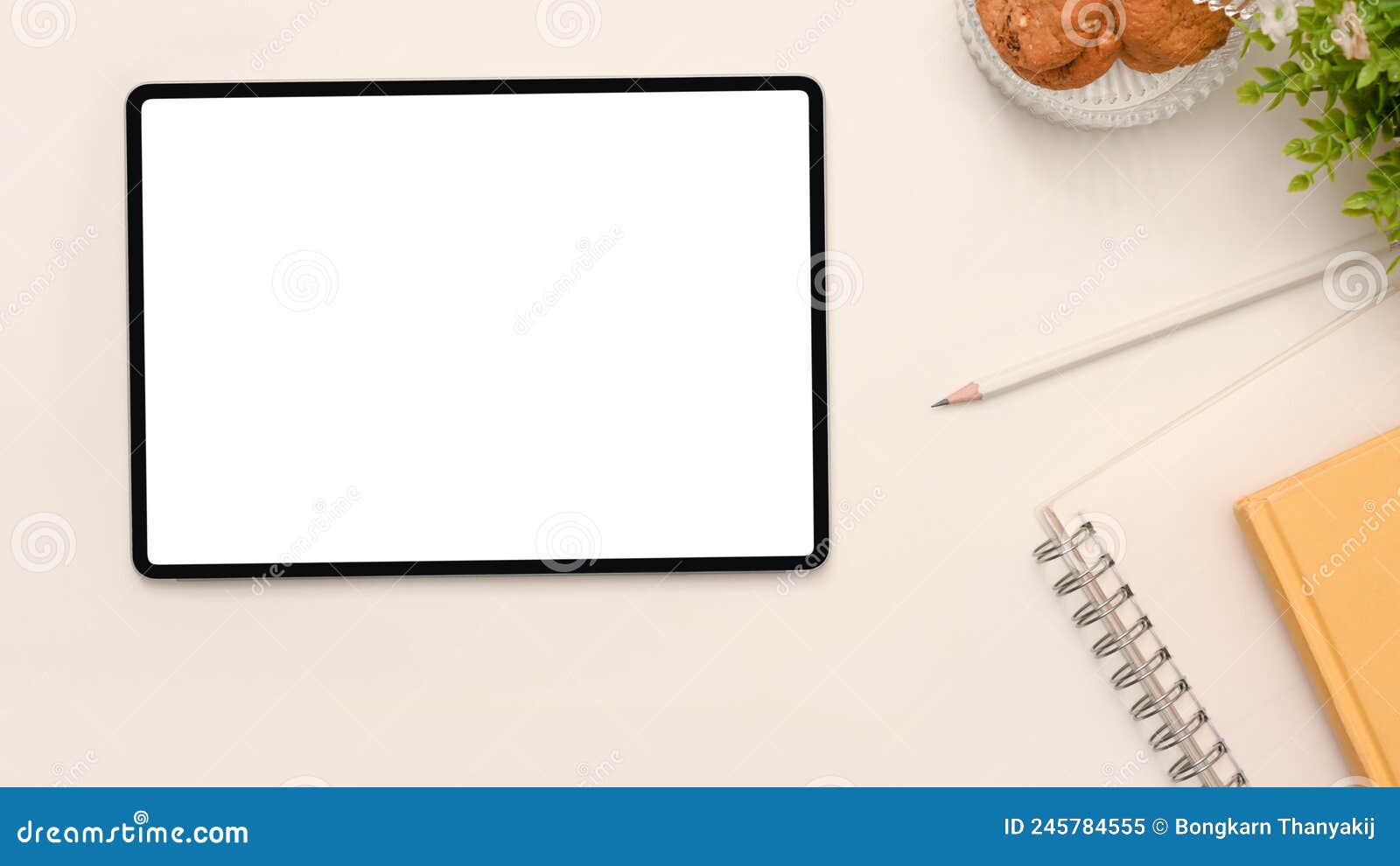 Digital Tablet Touchpad White Screen Mockup on White Table Background ...