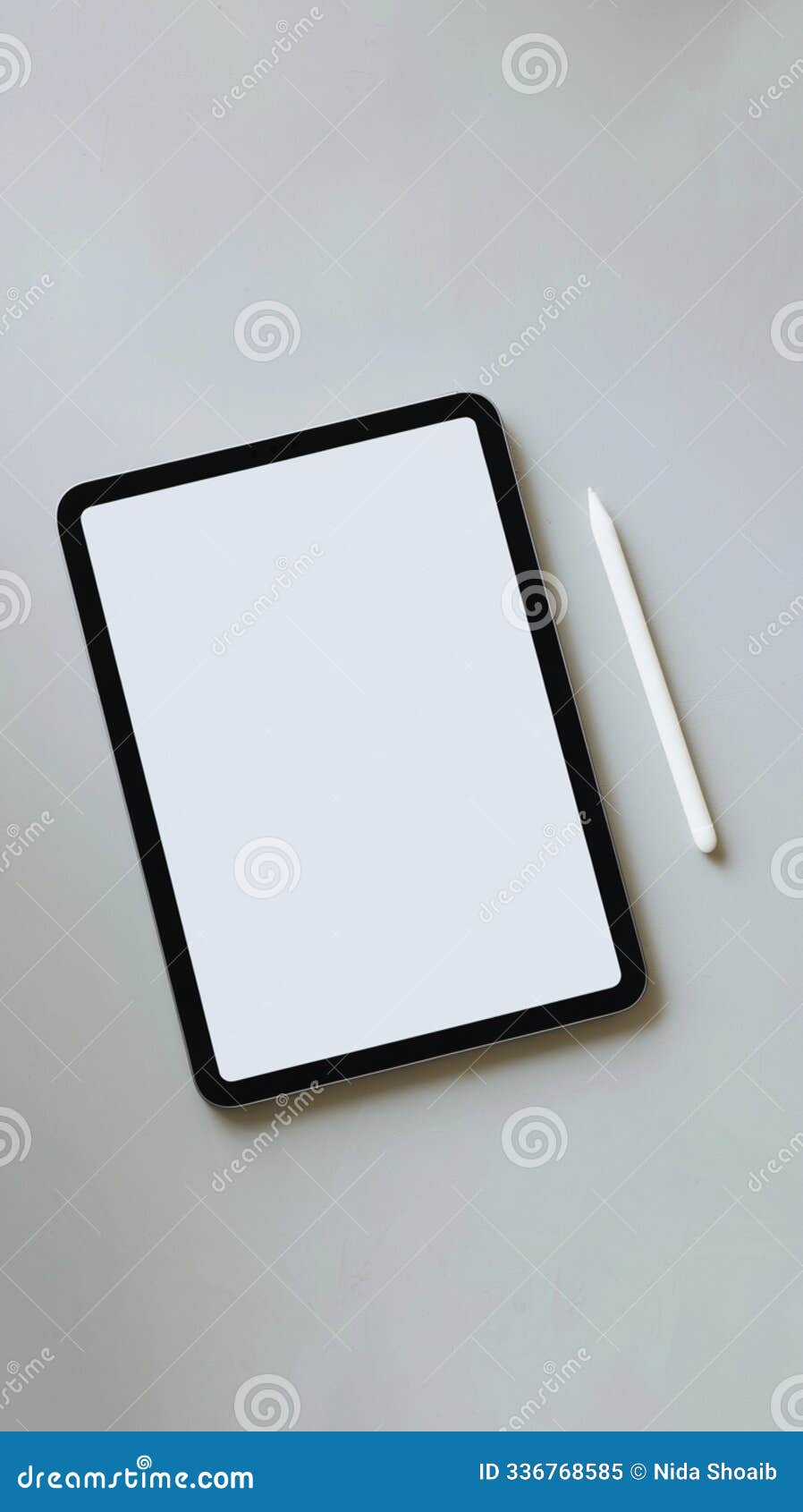 Digital Tablet and White Stylus on Gray Background, Clean and Modern ...