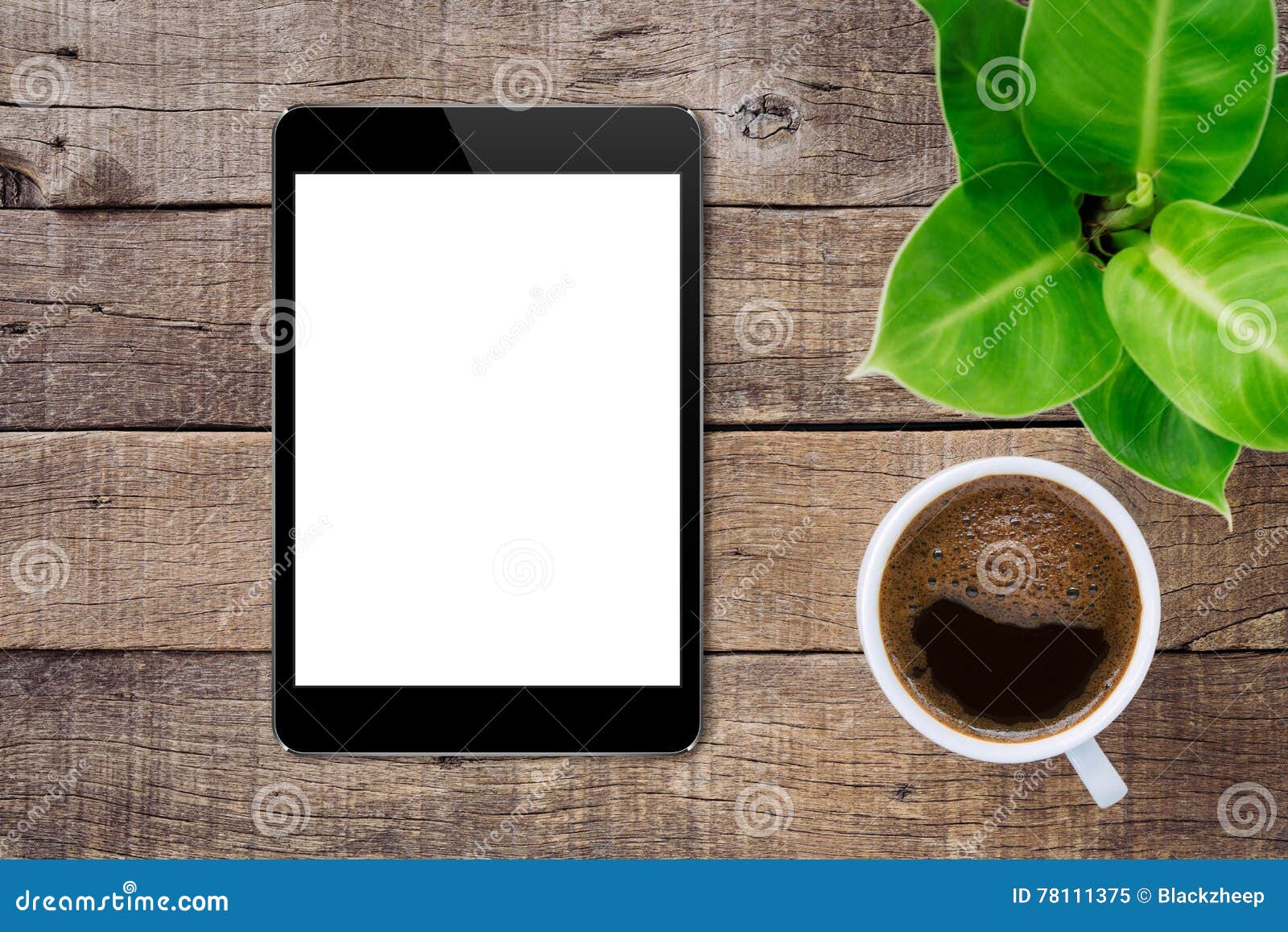 Digital Tablet on Wood Table Top View Stock Image - Image of space ...
