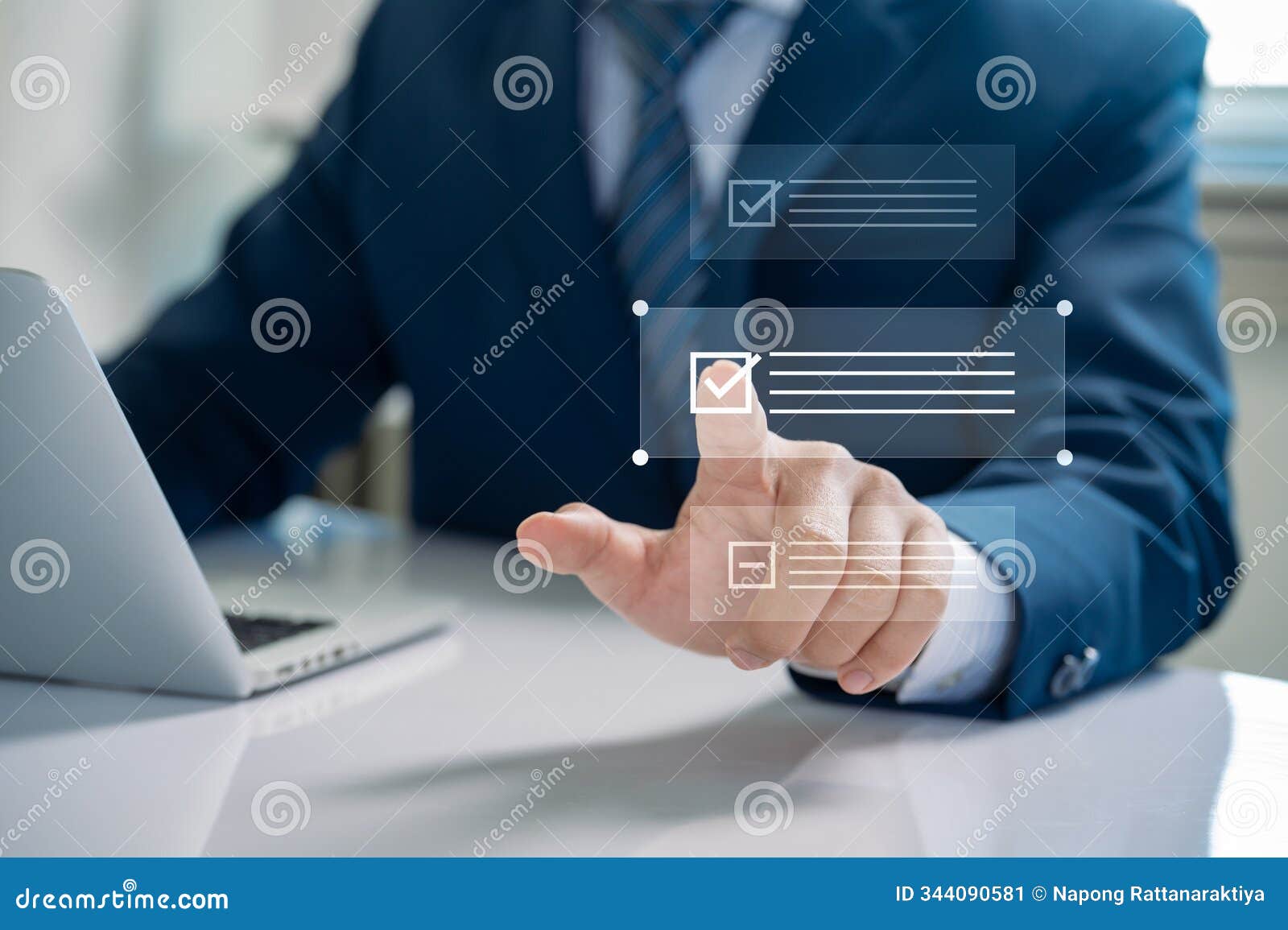 Digital Task Verification and Approval, Businessman Touching Virtual ...