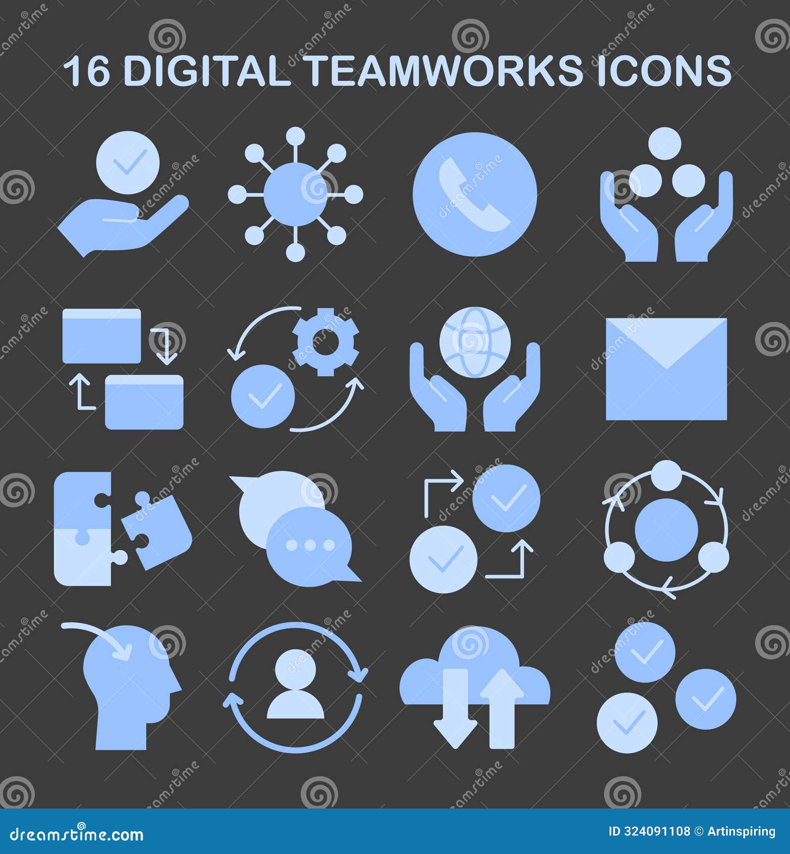 Digital Teamworks Icon Set. Flat Stock Illustration - Illustration of ...