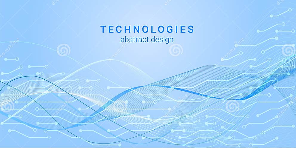 Digital Tech Background with Abstract Waves and Circuit Board Elements ...