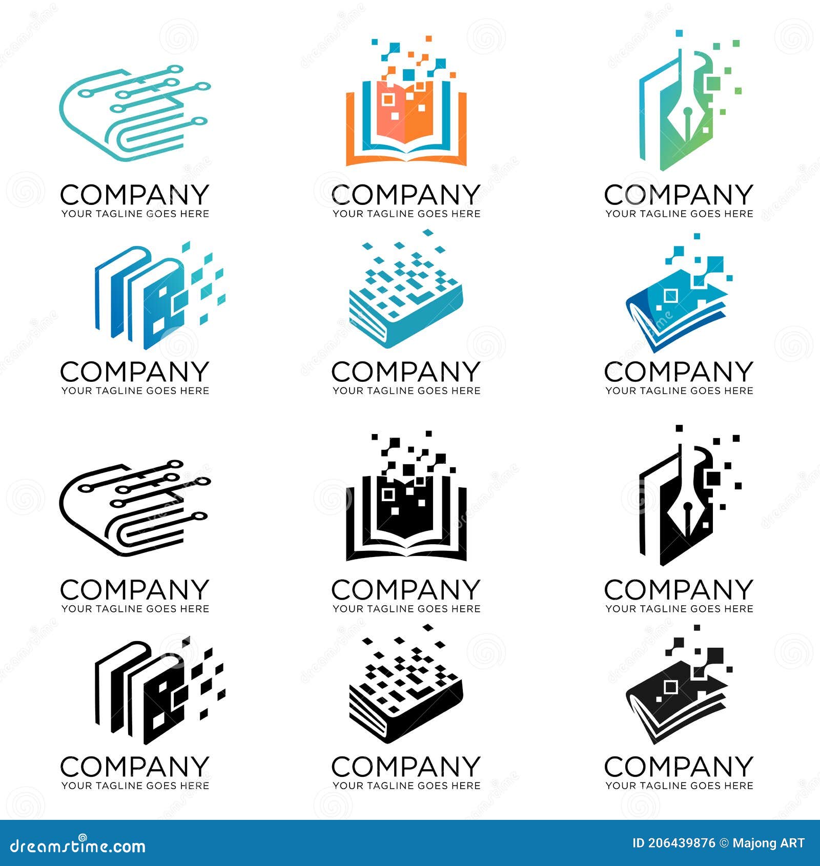 Digital Tech Book Logo Design, Pixel Book Logo Template Design Vector ...