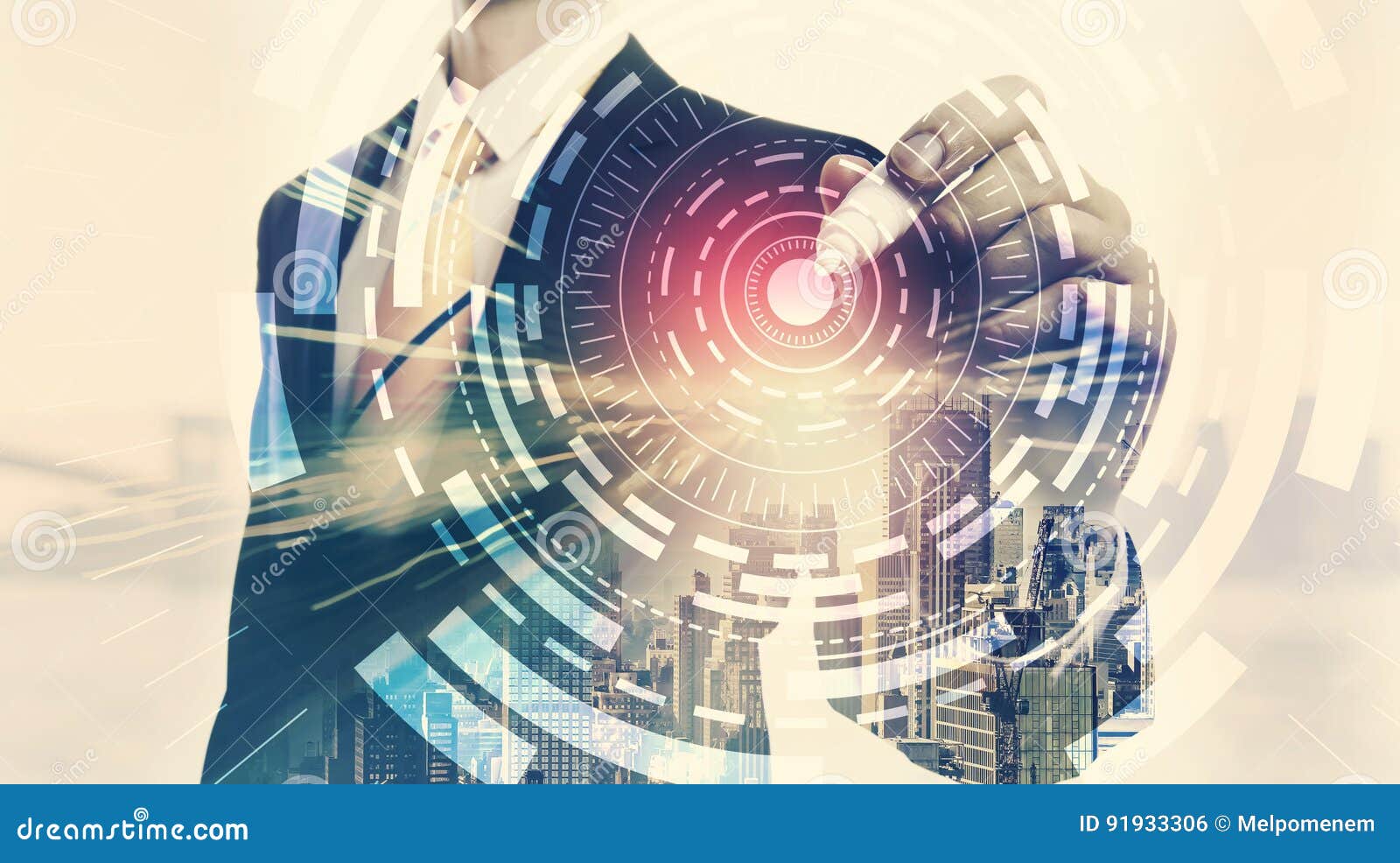 Digital Tech Circle with Double Exposure of Businessman Stock ...