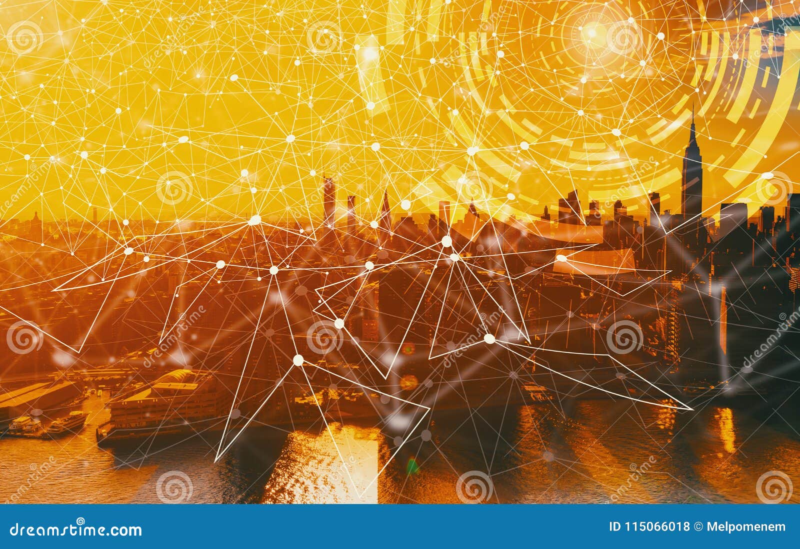 Digital Tech Circle with the Manhattan Stock Photo - Image of ...