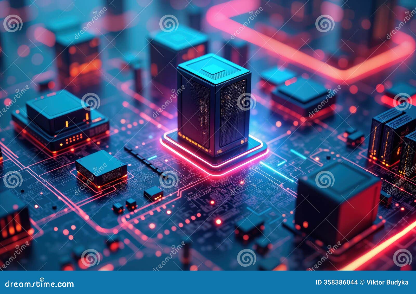 Digital Tech Illustration. Server Logic, Database Management System. Modern Computer Science ...