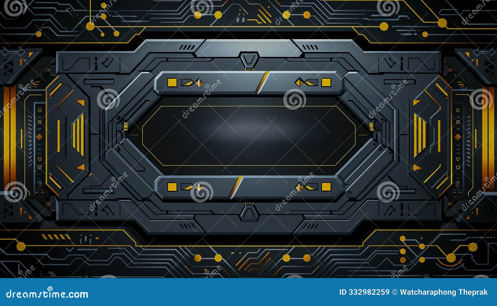 Futuristic Tech Interface with Digital Circuitry and Yellow Accents ...