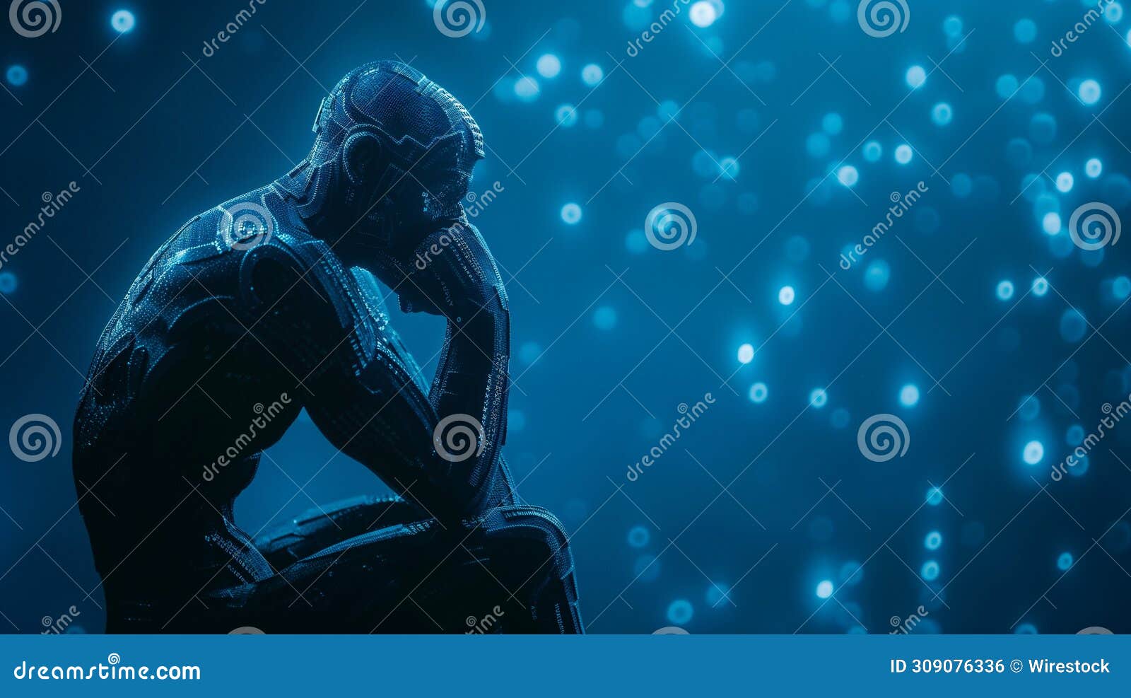 Digital Tech-Themed the Thinker Statue Illustration Stock Illustration ...