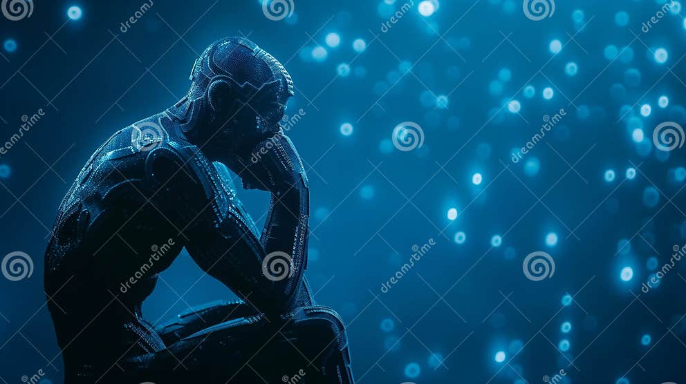 Digital Tech-Themed the Thinker Statue Illustration Stock Illustration ...