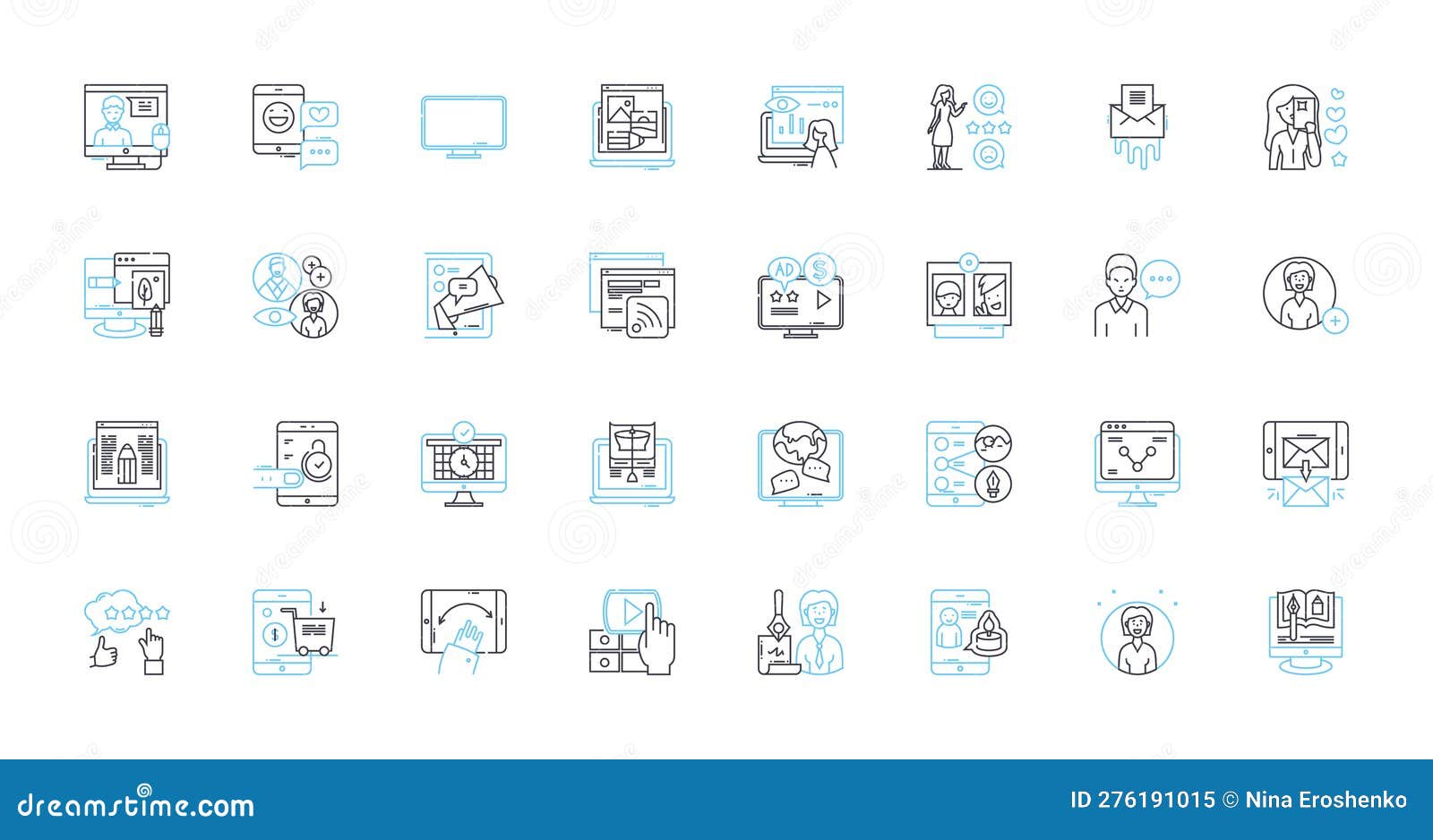 Digital Technique Linear Icons Set Algorithm Automation Big Data Blockchain Cloud Coding