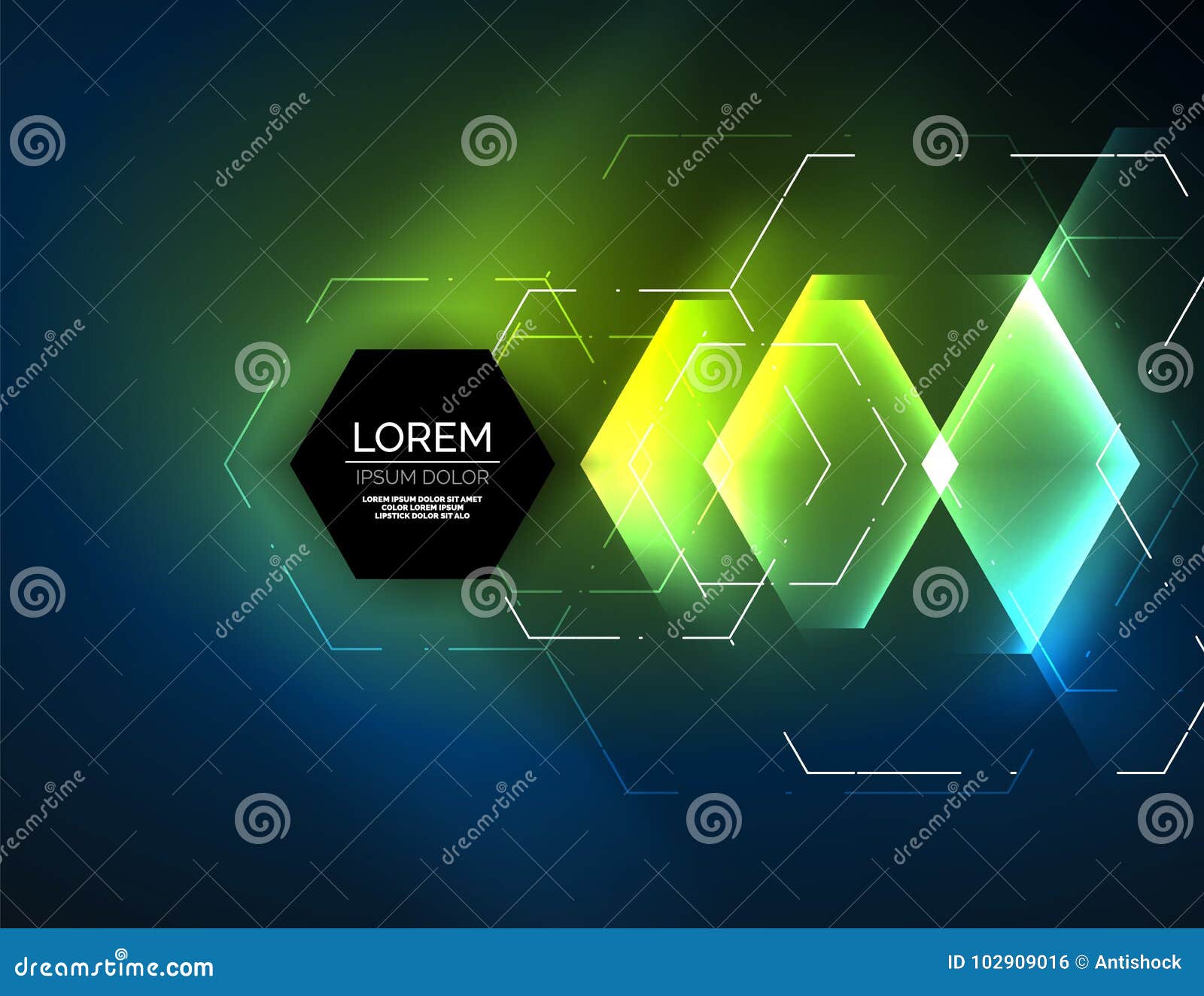 Digital Techno Abstract Background, Glowing Hexagons Stock Vector ...
