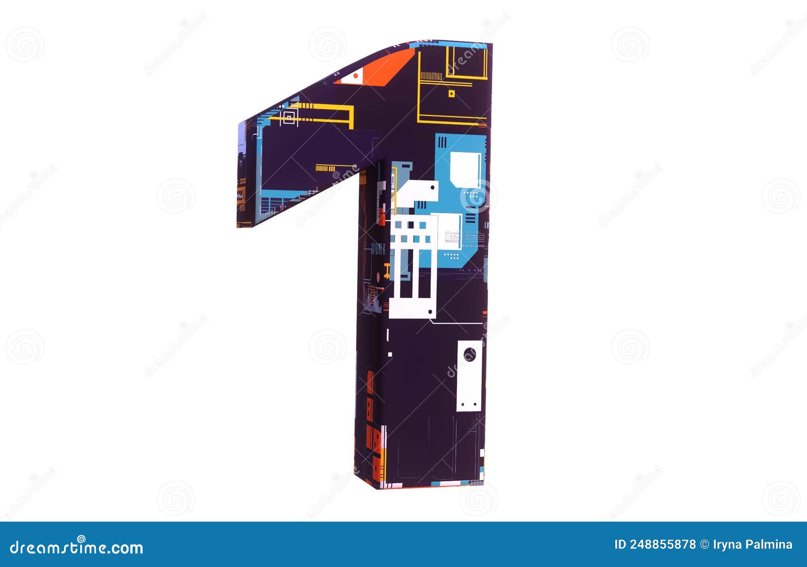 Digital Techno One. Futuristic Sign Coated with 3d Render of Colored ...