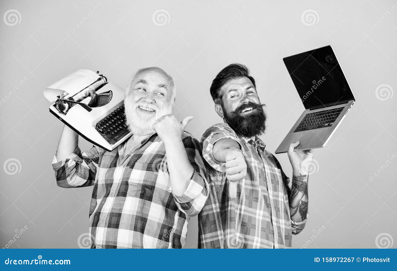 Digital Technologies. Battle of Technologies. Old Generation. Men Work ...