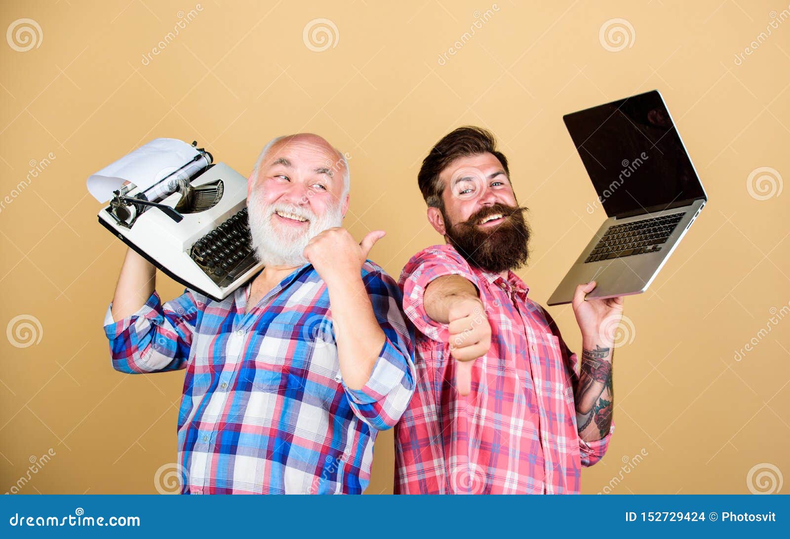 Digital Technologies. Battle of Technologies. Old Generation. Men Work ...