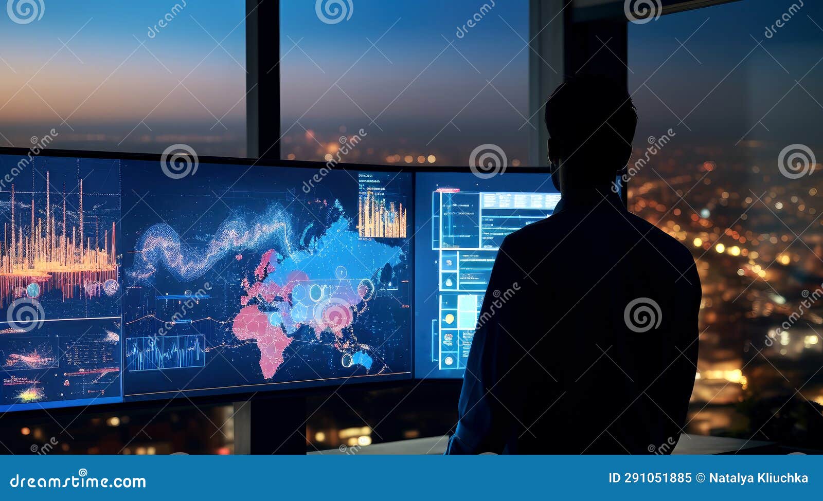 Digital Technologies of the Future. a Man Analyzes Information on a ...