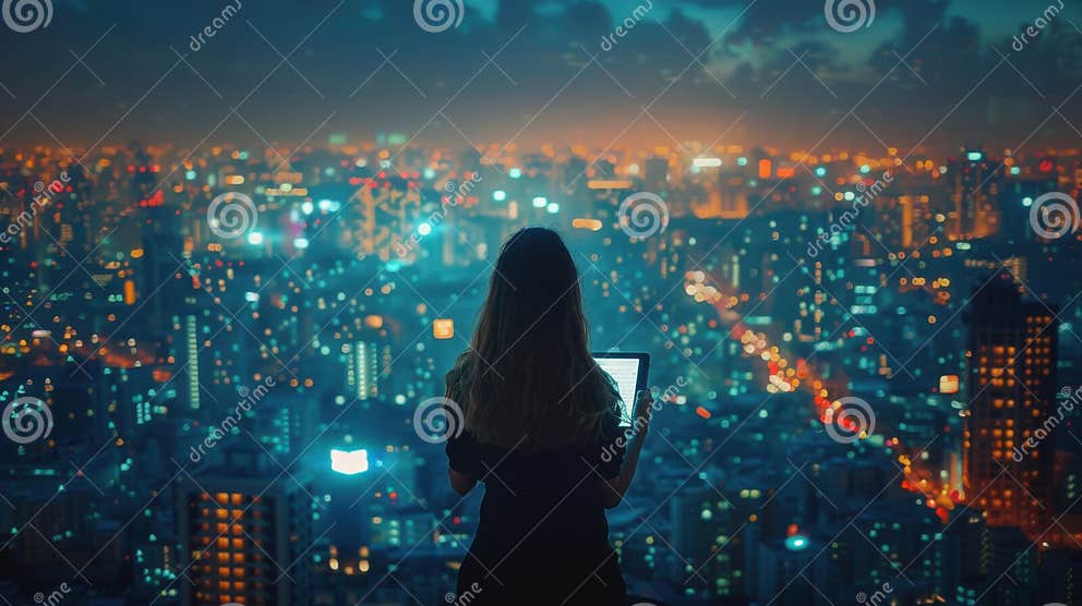 Digital Technologies, Internet Connection. a Girl with a Tablet Stock ...