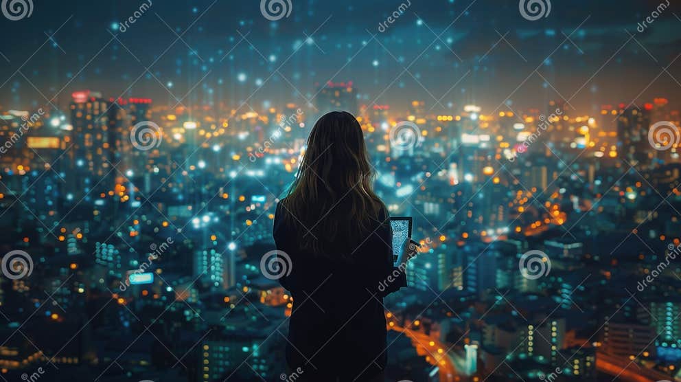 Digital Technologies, Internet Connection. a Girl with a Tablet Stock ...