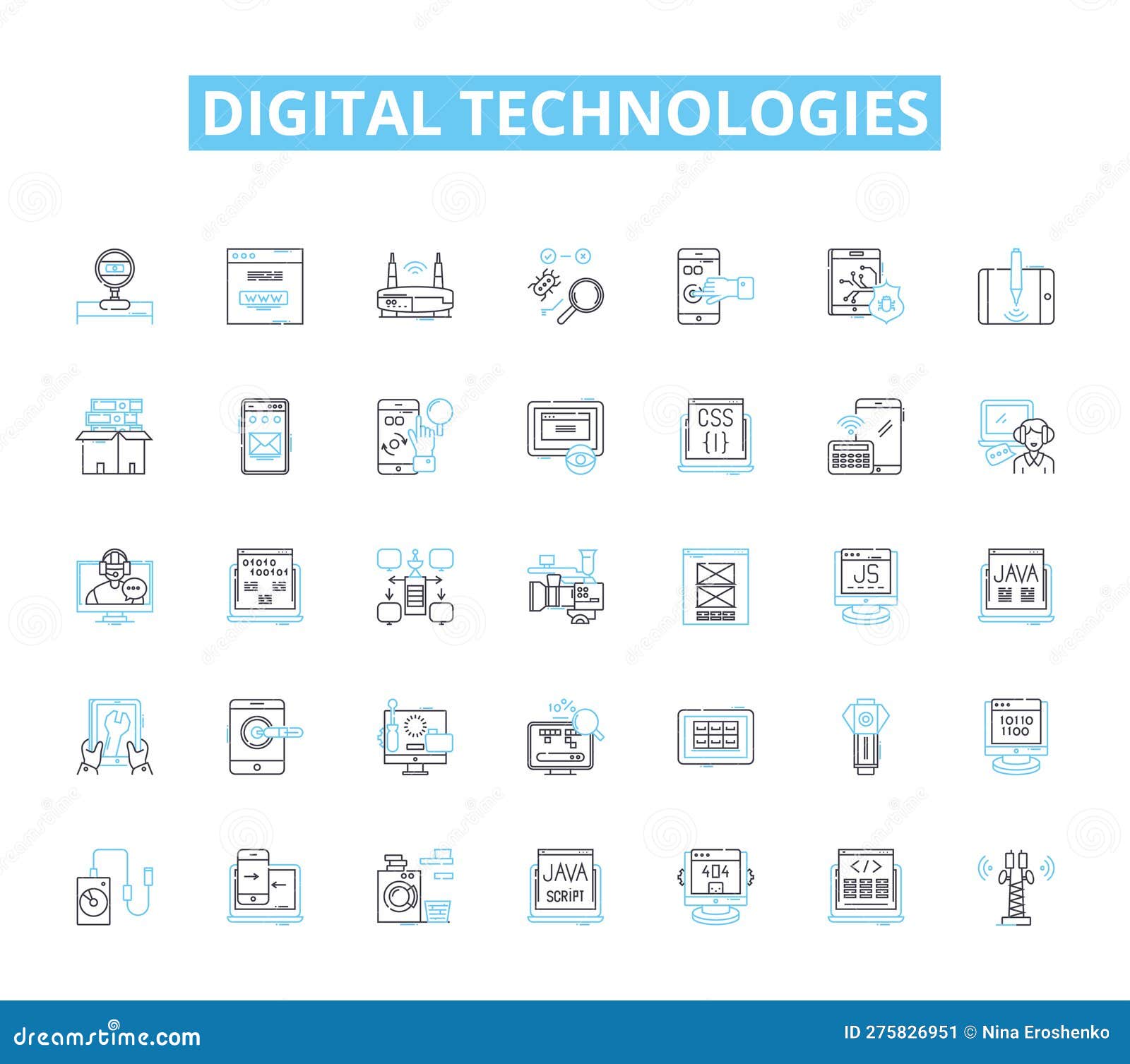 Digital Technologies Linear Icons Set. Innovation, Automation ...