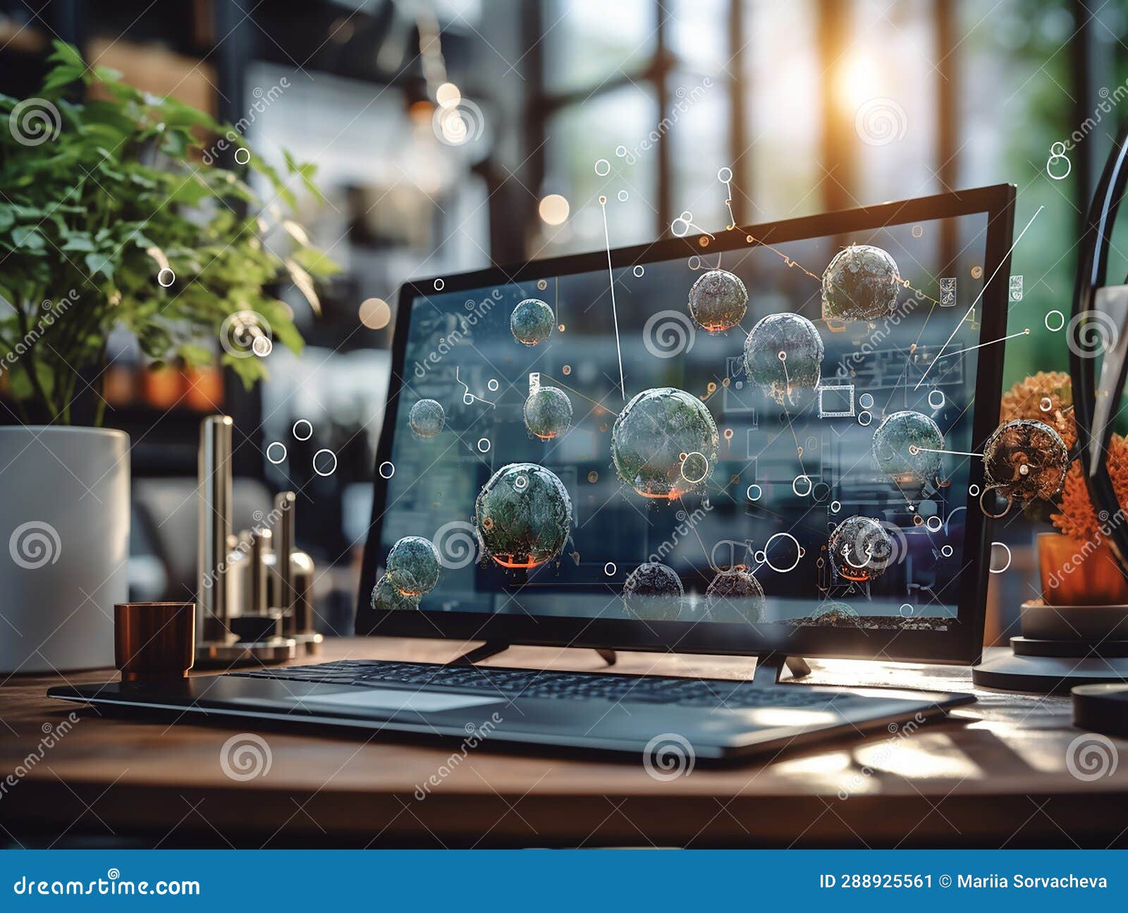 Digital Technologies, Security Sms System, Databases on Laptop Monitor ...