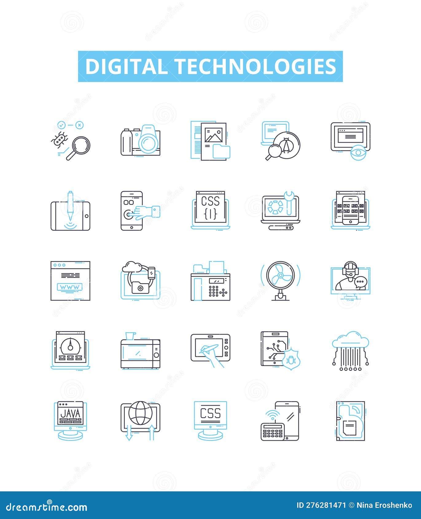 Digital Technologies Vector Line Icons Set. Digital, Technologies ...