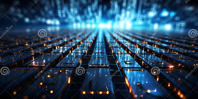 Digital Technology Abstract Background with Binary Code and Glowing Circuit Patterns. Concept ...
