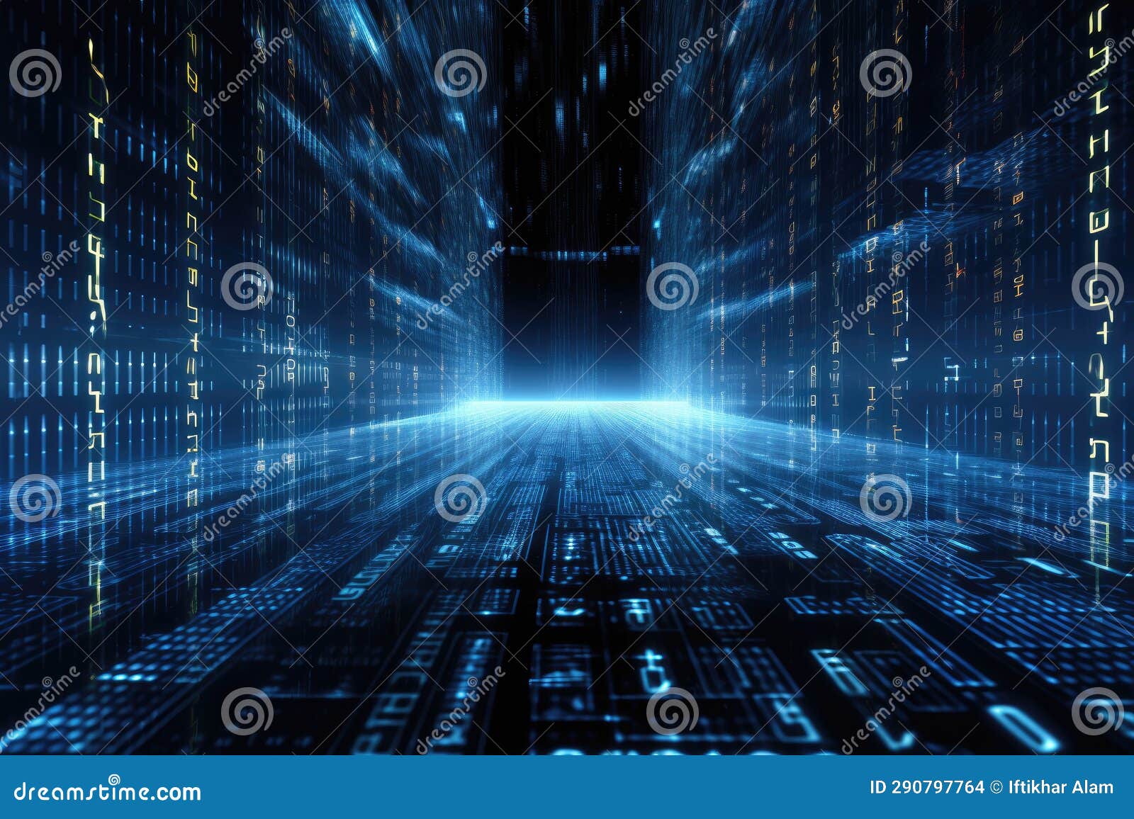 Digital Technology Background with Binary Code in Cyberspace. 3d Illustration, an Abstract ...