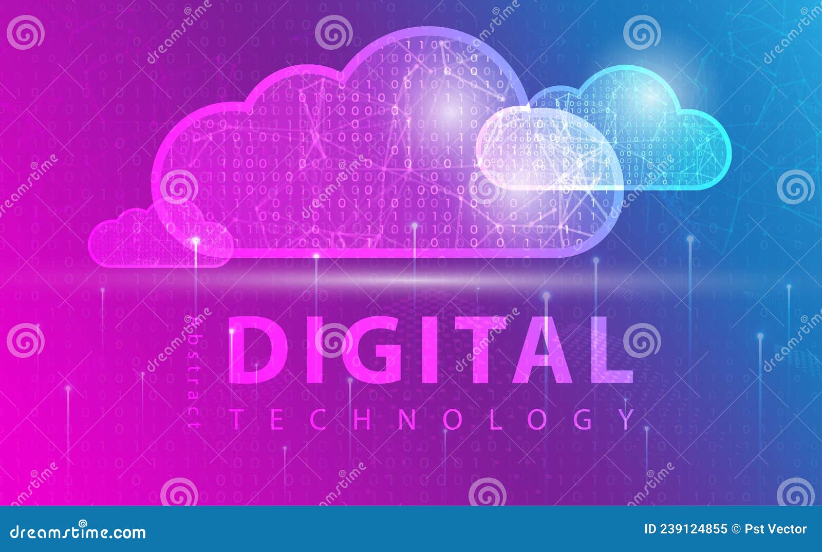 Digital Technology Banner Pink Blue Background Concept with Technology ...