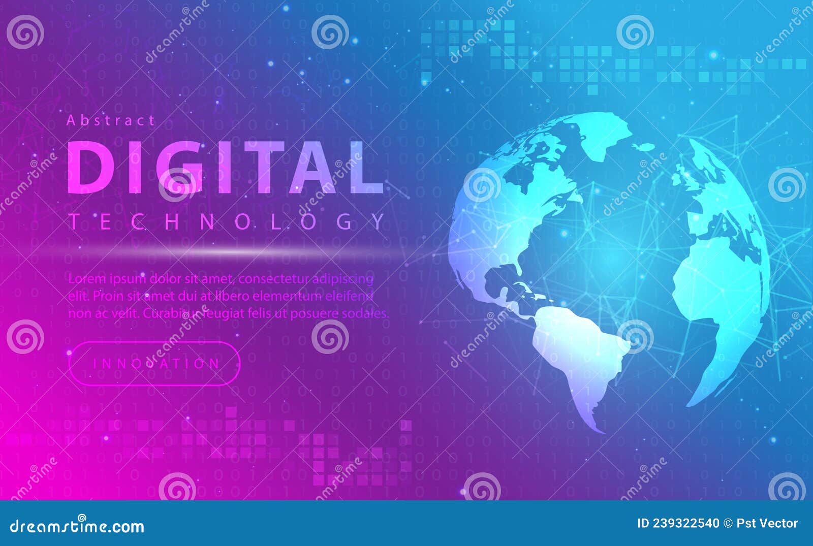 Digital Technology Banner Pink Blue Background Concept with Technology ...