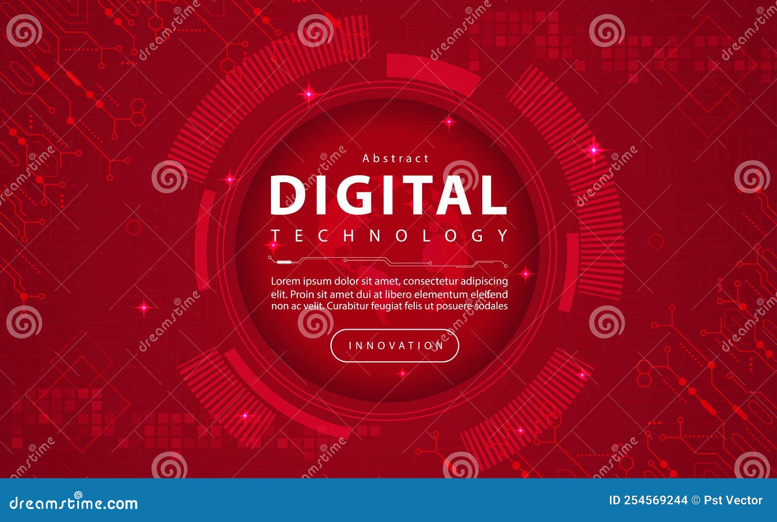 Digital Technology Banner Red Background Concept, Circuit Technology ...