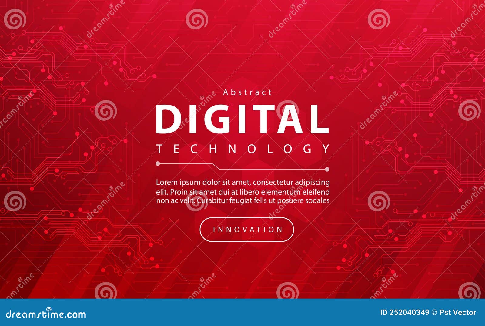 Digital Technology Banner Red Background Concept with Technology Light ...