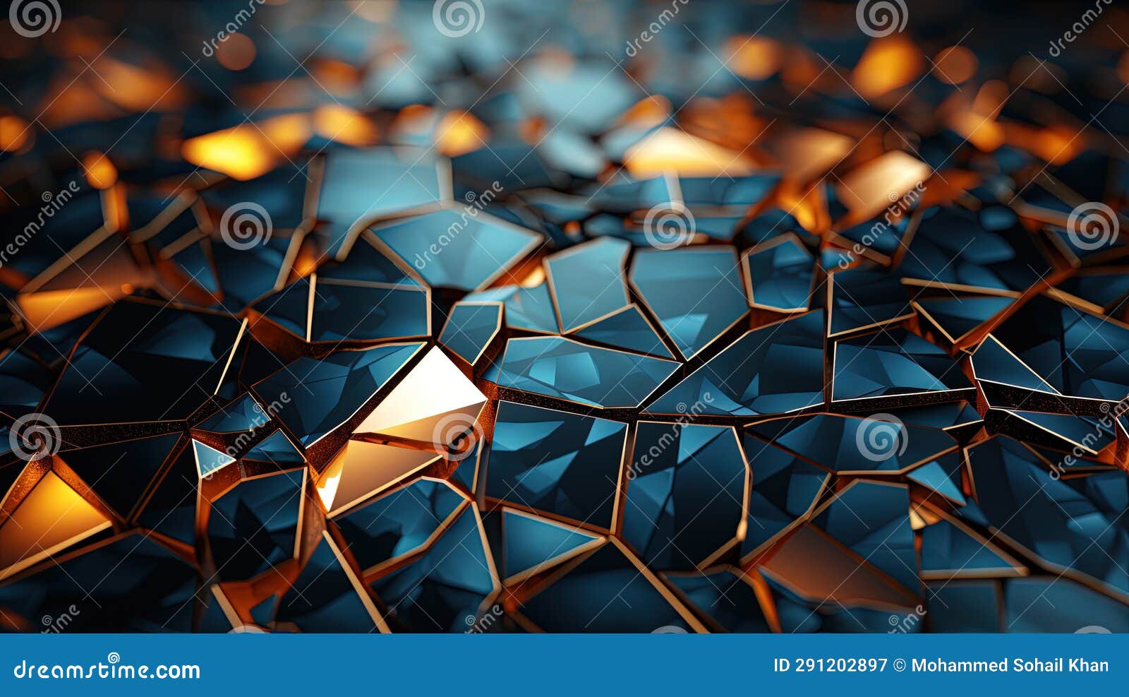 Digital Technology Blue and Gold Geometric Random Triangle Blocks ...