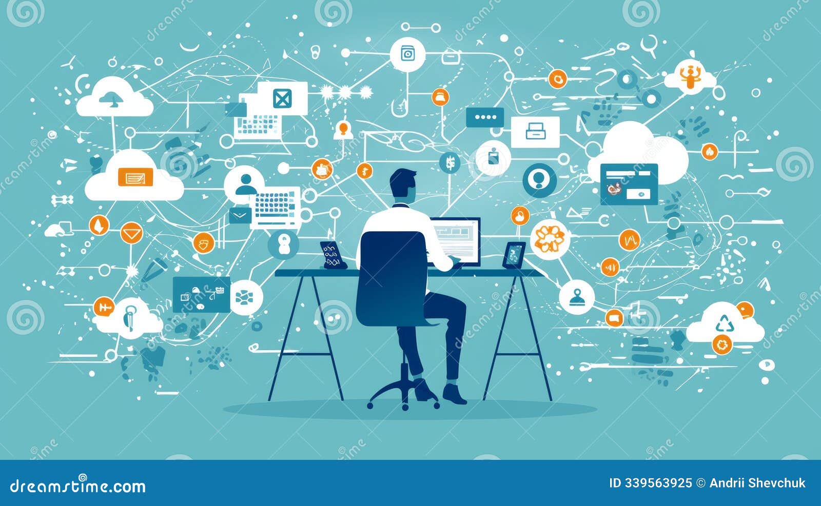 Digital Technology Cloud Computing Concept with Connected Devices Stock Illustration ...