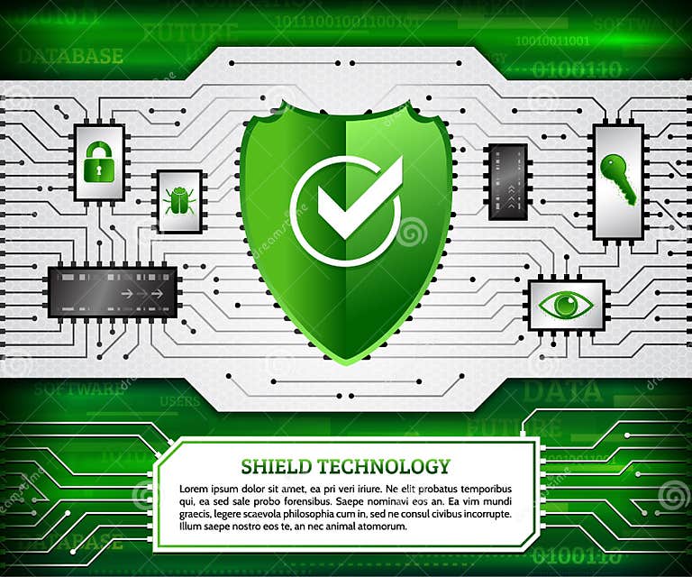 Digital Technology Concept of Background with Shield, Hacker Bug Stock Vector - Illustration of ...
