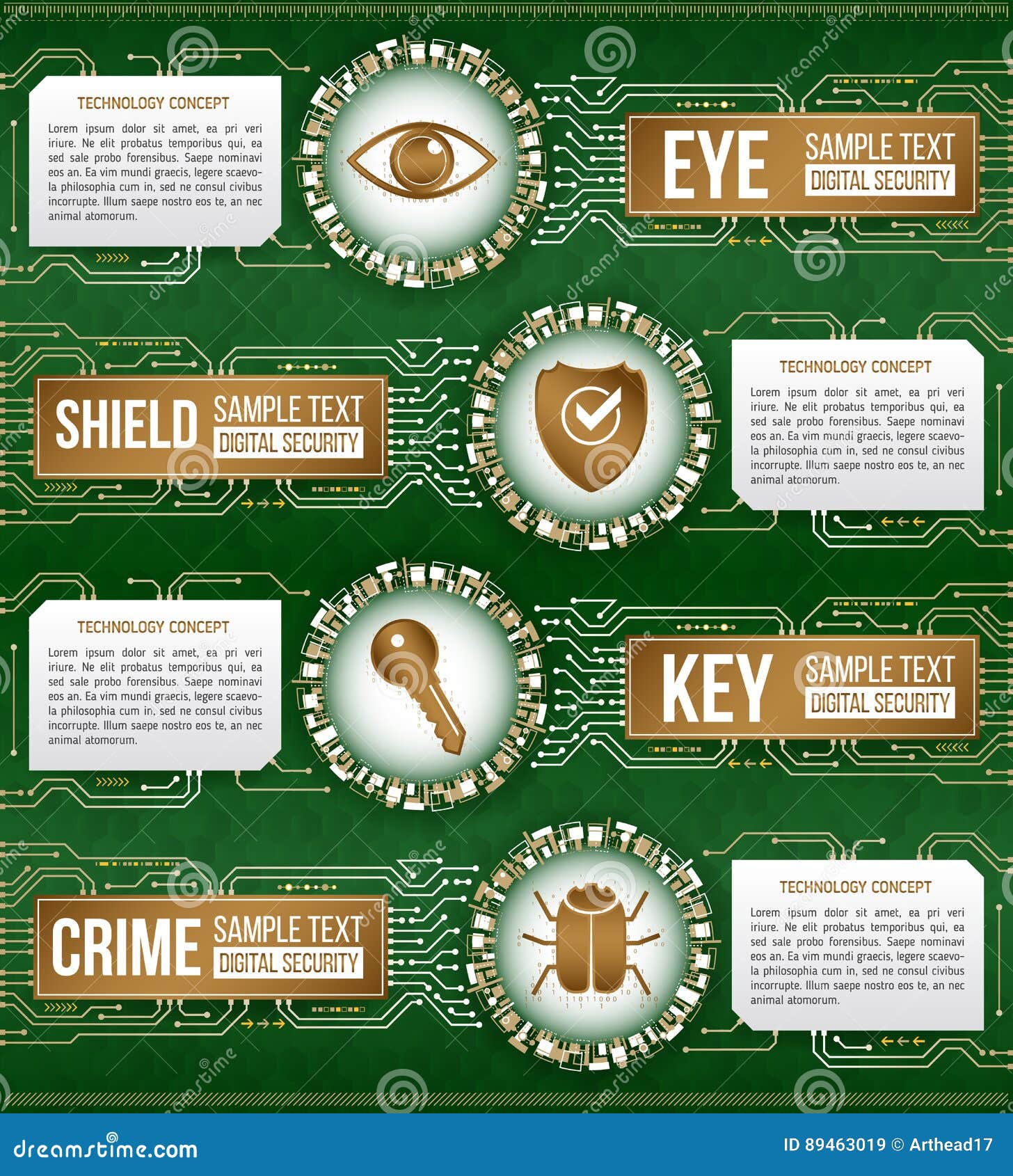 Digital Technology Concept of Background with Shield, Key Stock Vector - Illustration of ...