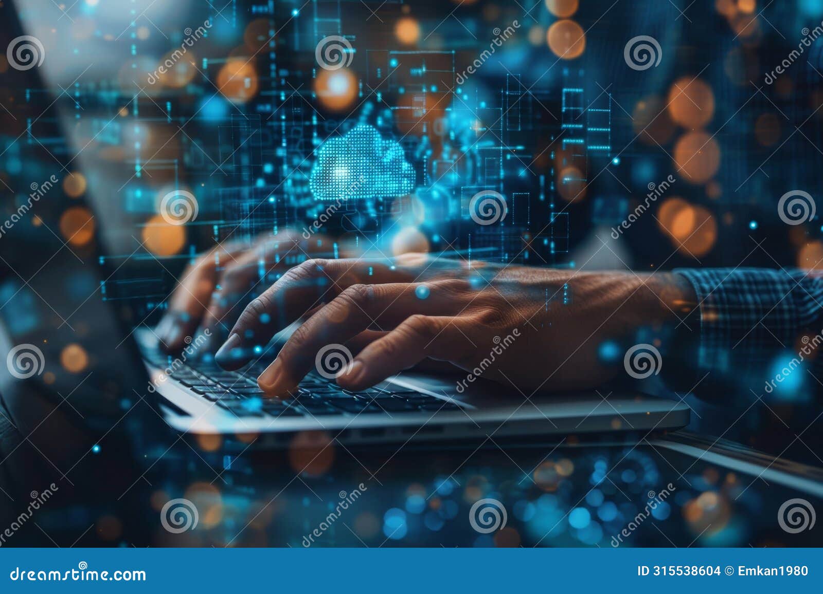 Digital Technology, Data Processing and Engineering, Cloud Computing Concept. Computer ...