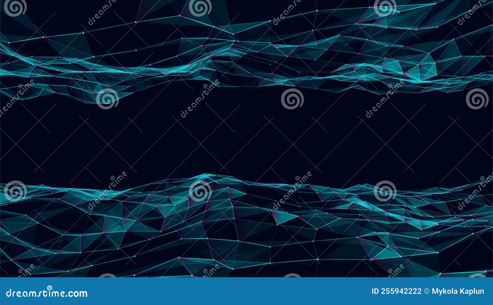 Digital Technology Double Wave. Dark Cyberspace with Motion Dots and ...